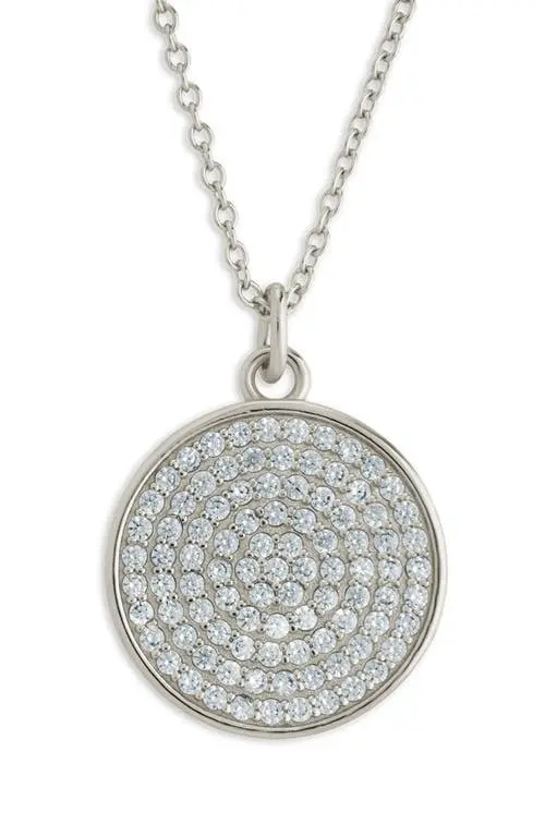 Sterling Forever Pavé Cubic Zirconia Circle Pendant Necklace - Silver