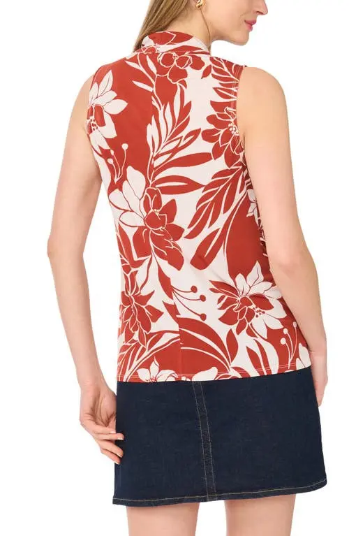 Vince Camuto Floral Print Crossover Front Jersey Top