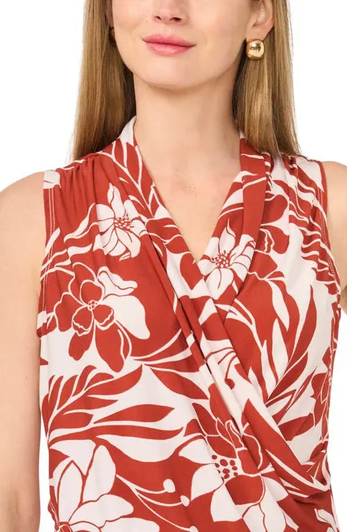 Vince Camuto Floral Print Crossover Front Jersey Top