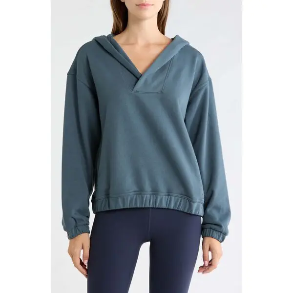 Prana Dreamterry V-neck Hoodie - Grey Blue