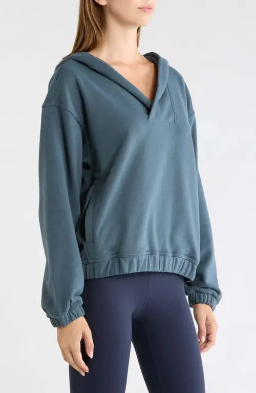Prana Dreamterry V-neck Hoodie - Grey Blue