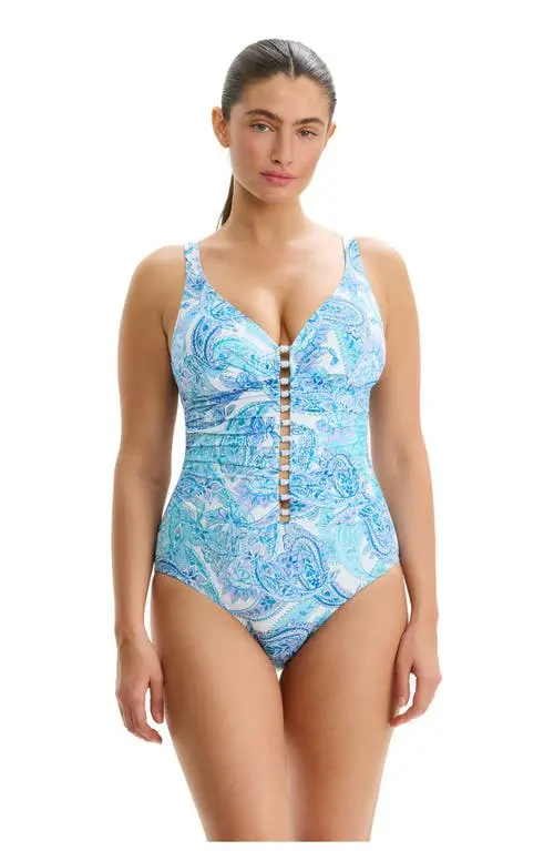 GOTTEX Boho Bloom D-cup V-neck One Piece - Blue-multi