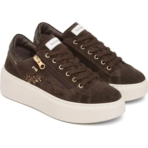 NEROGIARDINI Platform Side Zip Sneaker - Chocolate