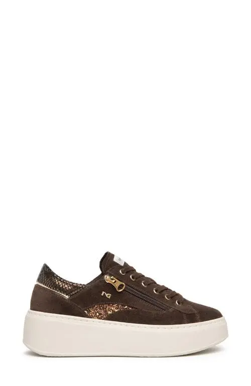 NEROGIARDINI Platform Side Zip Sneaker - Chocolate