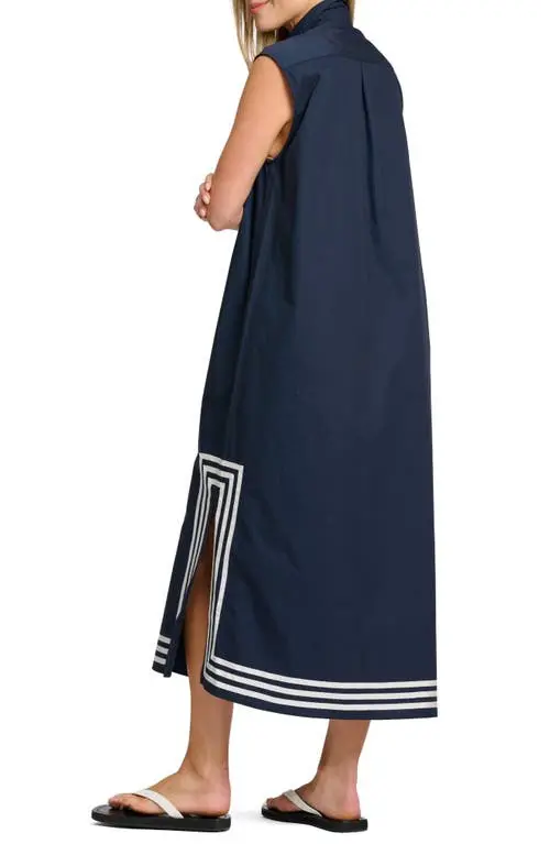 SHIRTY Cassie Sleeveless Cotton Midi Shirtdress With Grosgrain Trim - French Navy