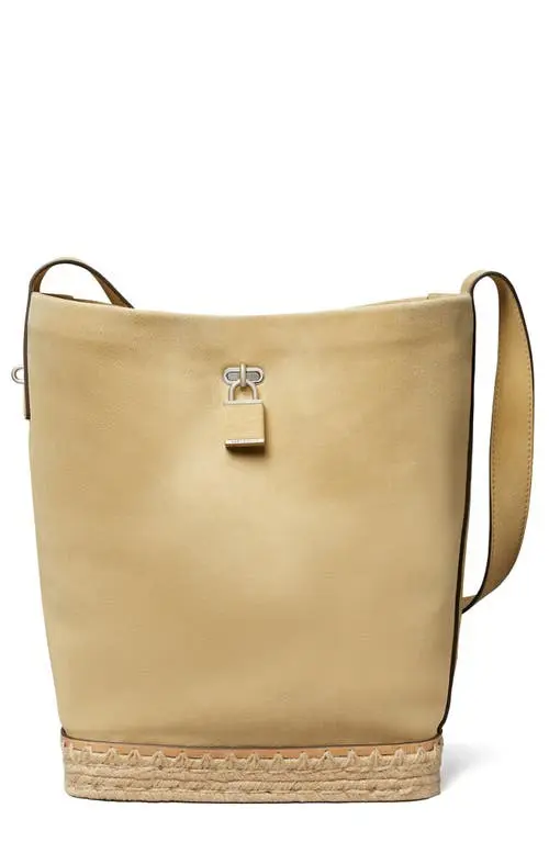 Tory Burch Lock T Monogram Crochet Slim Suede Shoulder Bag