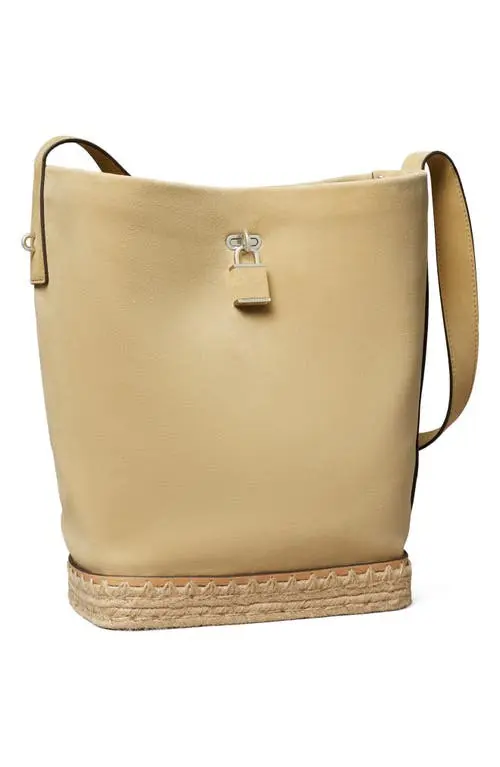 Tory Burch Lock T Monogram Crochet Slim Suede Shoulder Bag