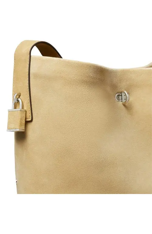 Tory Burch Lock T Monogram Crochet Slim Suede Shoulder Bag