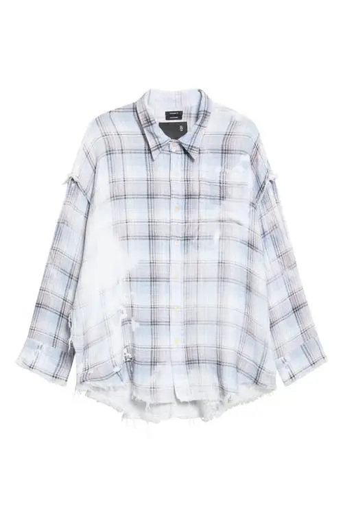 R13 Shredded Seam Drop Neck Plaid Flannel Button-up Shirt