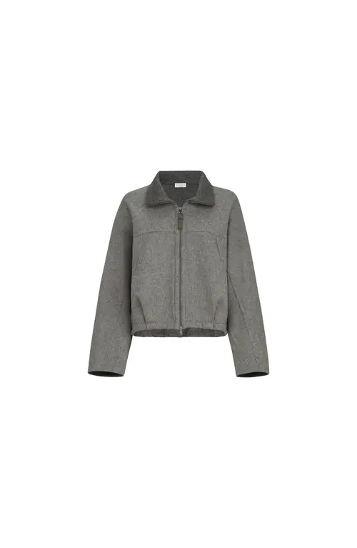 Brunello Cucinelli Hand-crafted Bomber Jacket In Virgin Wool Double Cloth With Shiny Zipper Pull