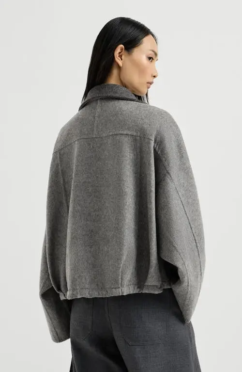 Brunello Cucinelli Hand-crafted Bomber Jacket In Virgin Wool Double Cloth With Shiny Zipper Pull