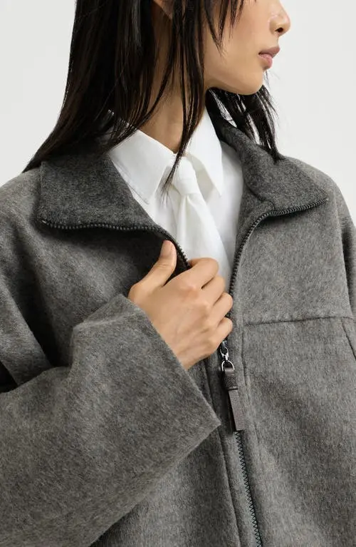 Brunello Cucinelli Hand-crafted Bomber Jacket In Virgin Wool Double Cloth With Shiny Zipper Pull