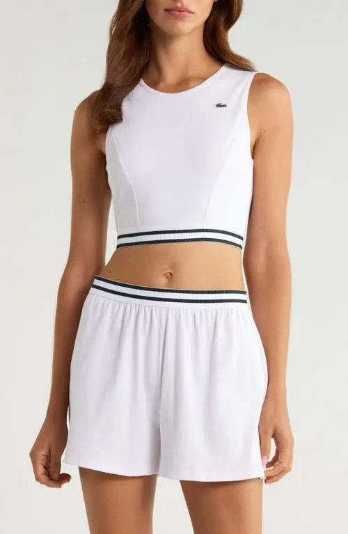 Lacoste Ribbed Cotton Blend Cropped Tank Top - Blanc