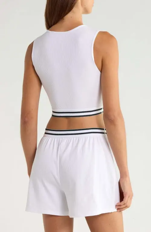 Lacoste Ribbed Cotton Blend Cropped Tank Top
