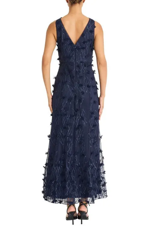 Maggy London Sleeveless Floral Appliqué Gown