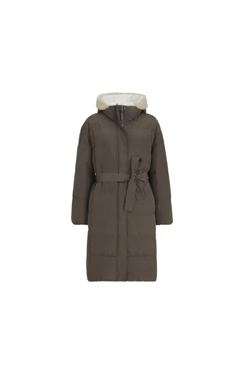Brunello Cucinelli Techno Cotton Taffeta Down Coat With Shearling Inserts And Shiny Zipper Pull