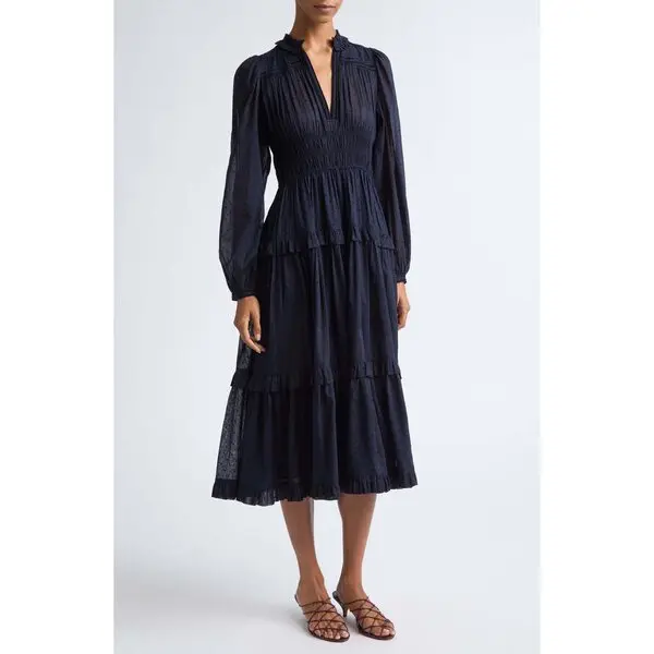 Ulla Johnson Ardelle Dotted Cotton Midi Dress - Nightfall