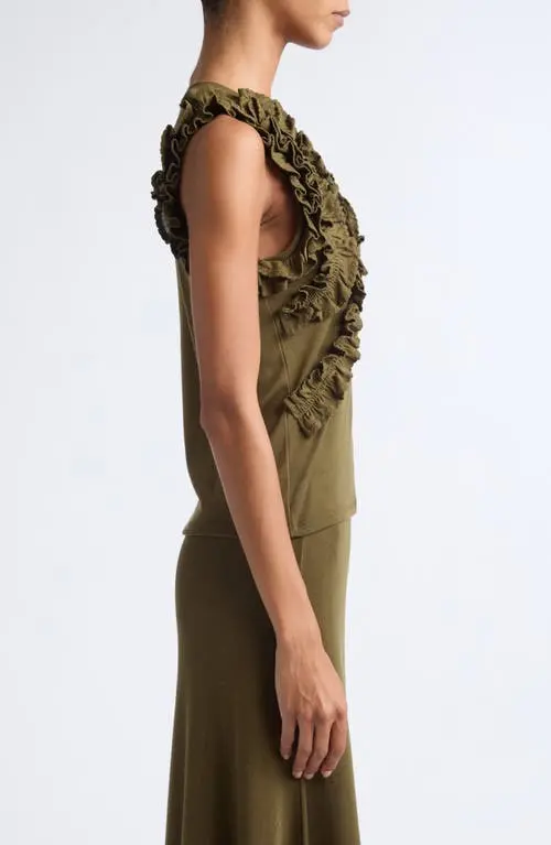 Ulla Johnson Vesna Ruffle Wool Jersey Top - Loden