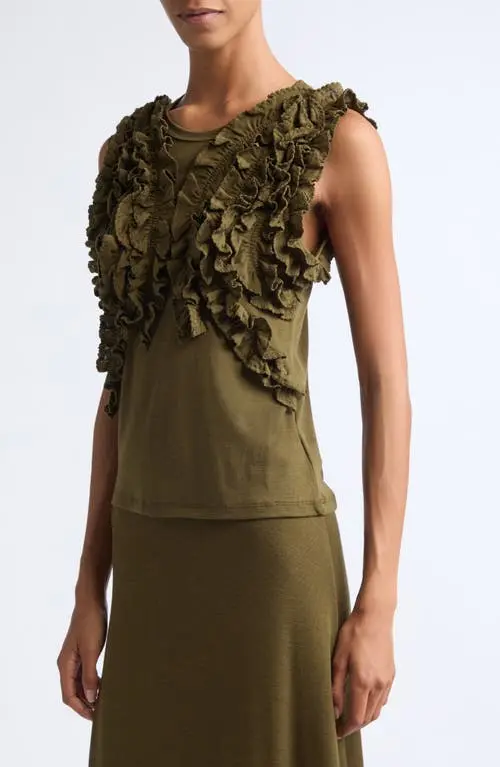 Ulla Johnson Vesna Ruffle Wool Jersey Top - Loden