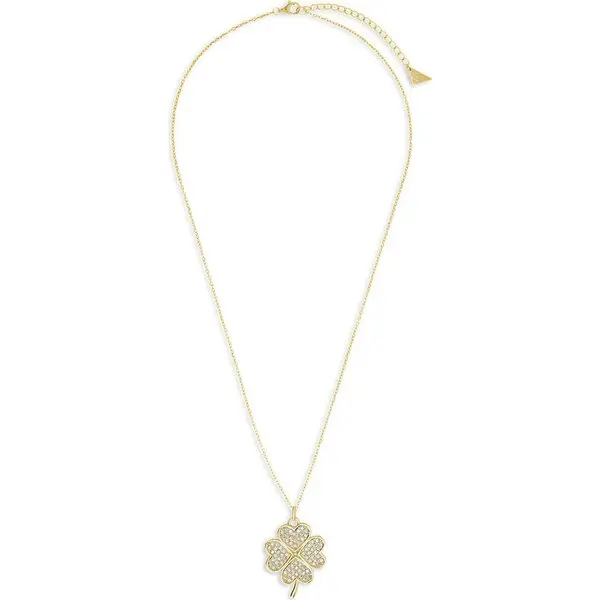 Sterling Forever Pav Cubic Zirconia Shamrock Pendant Necklace - Gold