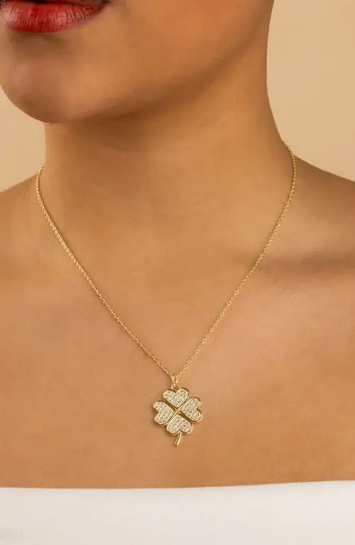 Sterling Forever Pav Cubic Zirconia Shamrock Pendant Necklace - Gold