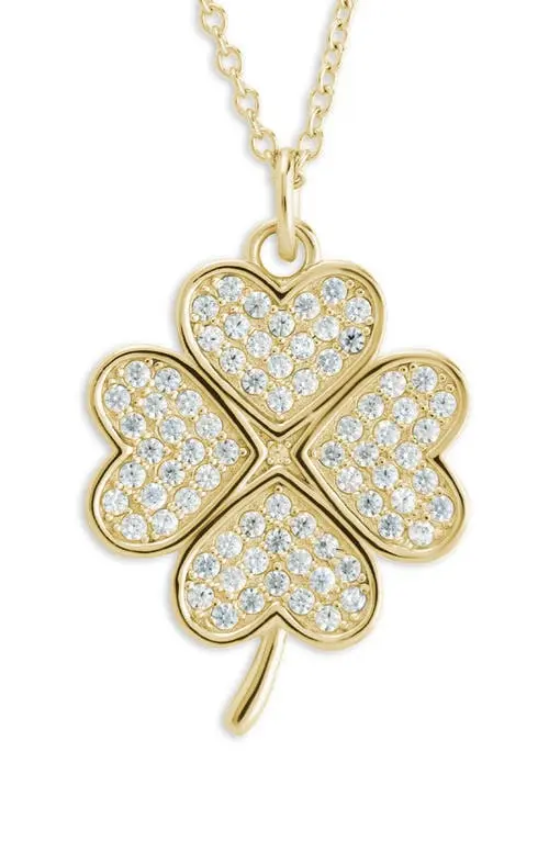 Sterling Forever Pav Cubic Zirconia Shamrock Pendant Necklace - Gold