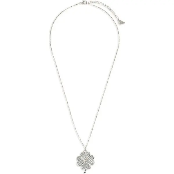 Sterling Forever Pav Cubic Zirconia Shamrock Pendant Necklace - Silver
