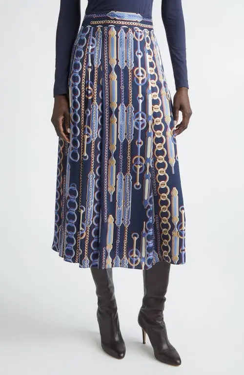 St. John Heritage Chain Bridle Print Pleated Midi Skirt