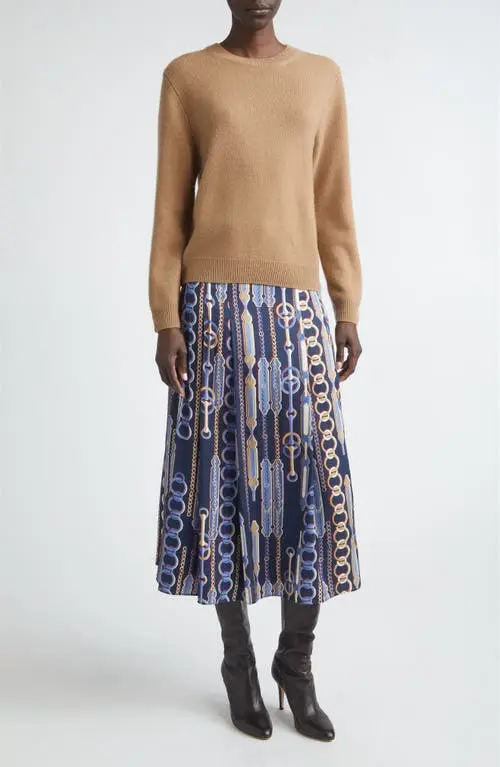 St. John Heritage Chain Bridle Print Pleated Midi Skirt