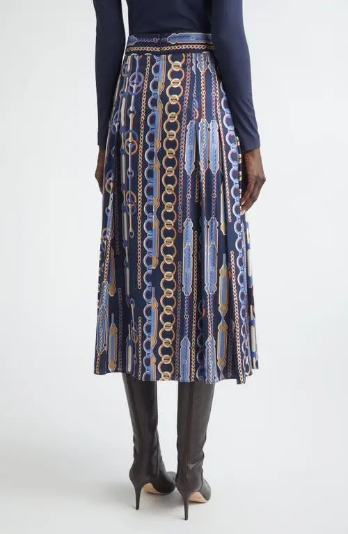St. John Heritage Chain Bridle Print Pleated Midi Skirt