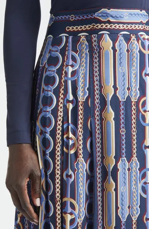 St. John Heritage Chain Bridle Print Pleated Midi Skirt