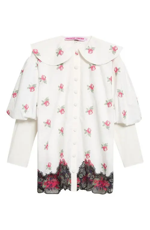 CHOPOVA LOWENA Floral Embroidered Cotton Shirt With Lace Trim
