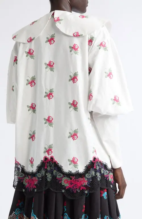 CHOPOVA LOWENA Floral Embroidered Cotton Shirt With Lace Trim