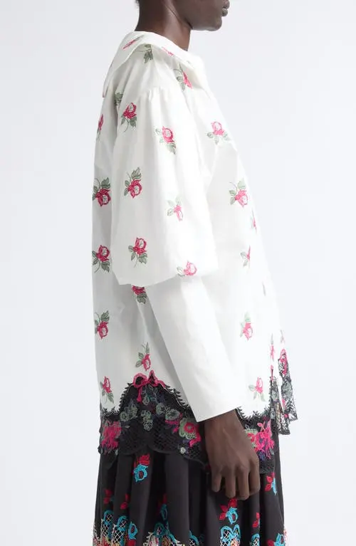 CHOPOVA LOWENA Floral Embroidered Cotton Shirt With Lace Trim