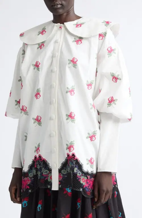 CHOPOVA LOWENA Floral Embroidered Cotton Shirt With Lace Trim