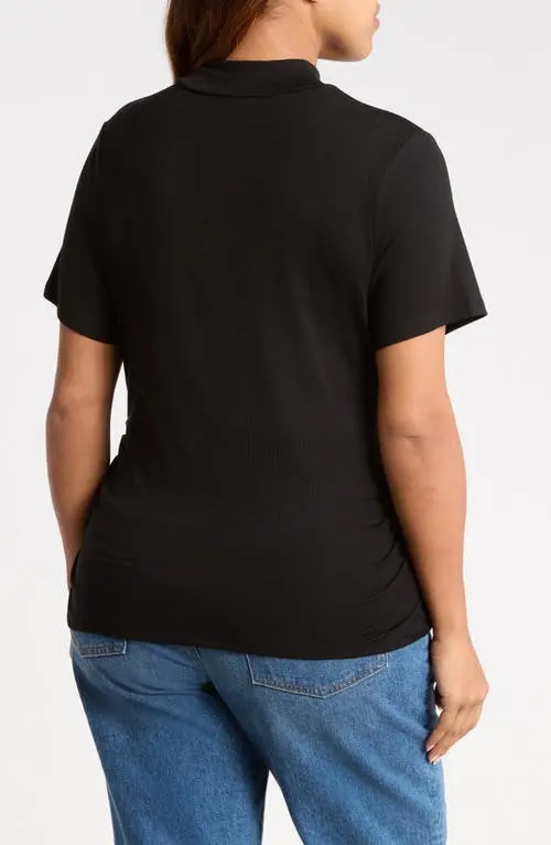 CITY BLUES Mock Neck Short Sleeve Top With Shirring
