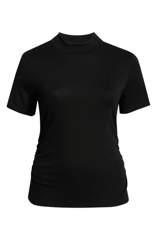 CITY BLUES Mock Neck Short Sleeve Top With Shirring