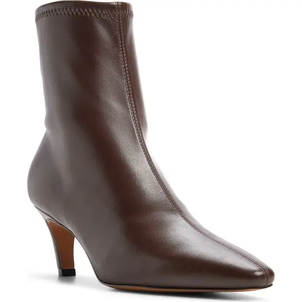 Aldo Alyonna Faux Leather Ankle Bootie With Kitten Heel And Square Toe - Brown