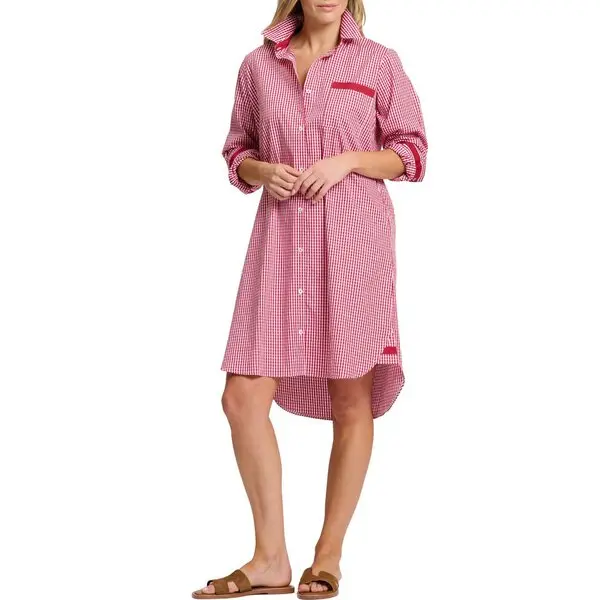 SHIRTY Winnie Gingham Cotton Shirtdress With Sash - Dark Red