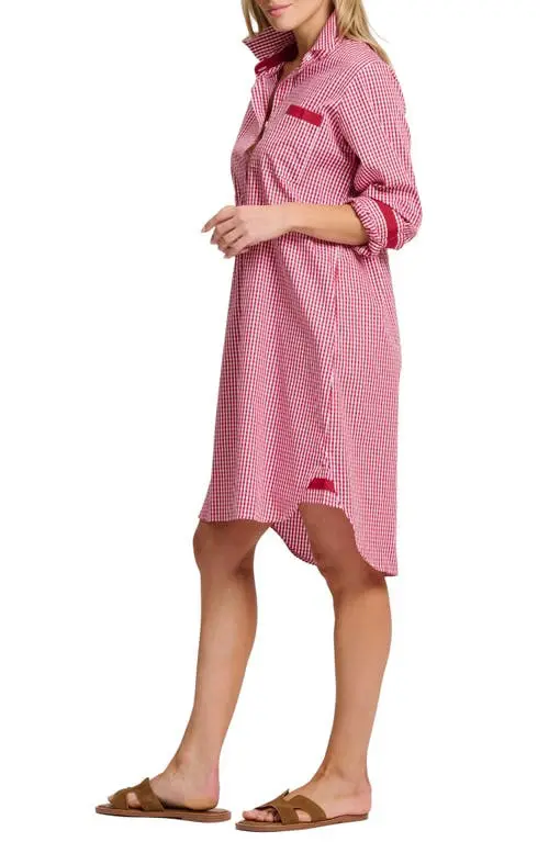 SHIRTY Winnie Gingham Cotton Shirtdress With Sash - Dark Red