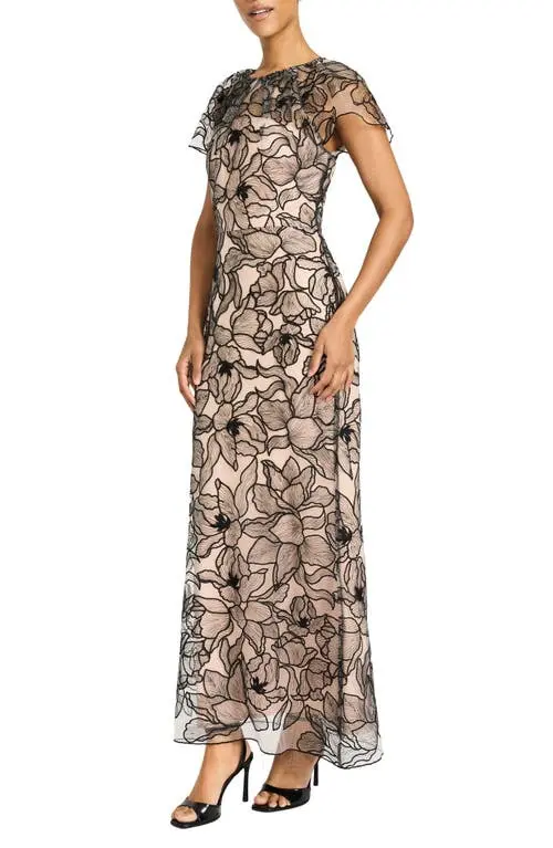 Maggy London Short Sleeve Illusion Gown