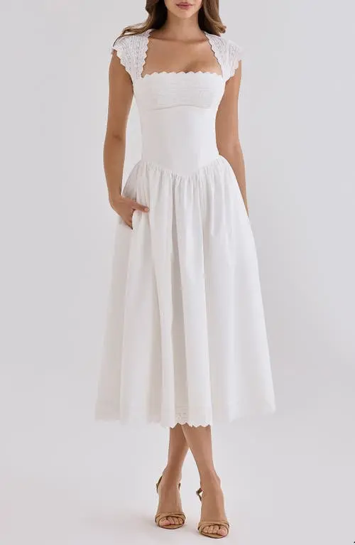 House Of Cb Fiorella Broderie Short Sleeve Dress - White