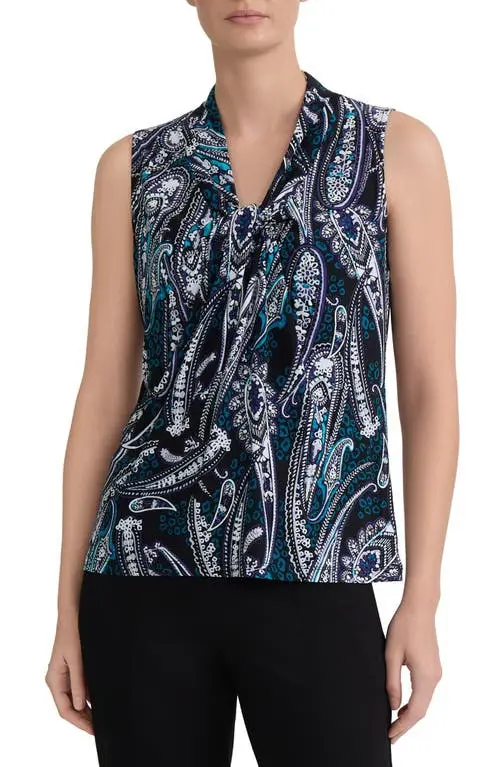 KASPER Sleeveless Paisley Print Knot Front Top