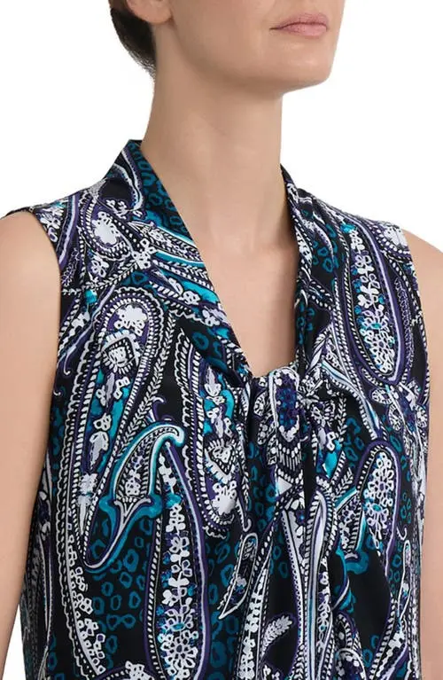 KASPER Sleeveless Paisley Print Knot Front Top