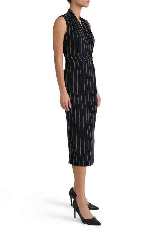 KASPER Pinstripe Sleeveless Midi Wrap Dress