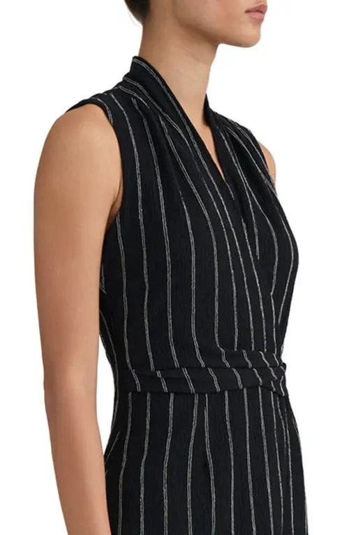 KASPER Pinstripe Sleeveless Midi Wrap Dress