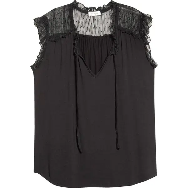 Loveappella Tie Neck Ruffle Top - Black