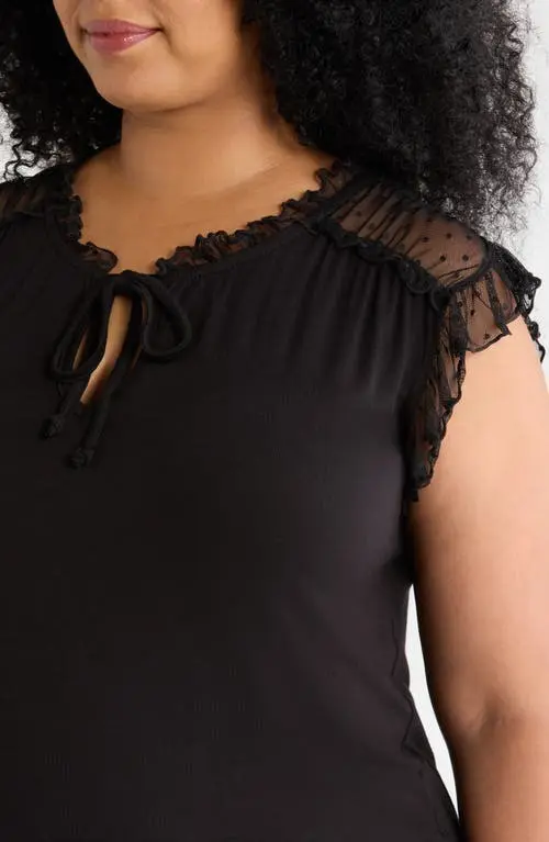 Loveappella Tie Neck Ruffle Top - Black
