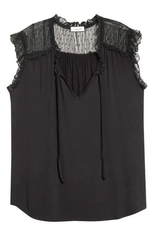 Loveappella Tie Neck Ruffle Top - Black
