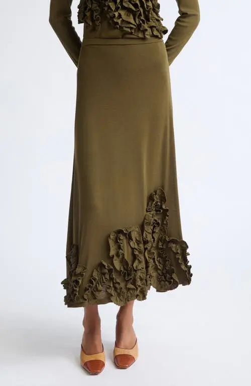 Ulla Johnson Heloise Ruffle Wool Midi Skirt - Loden